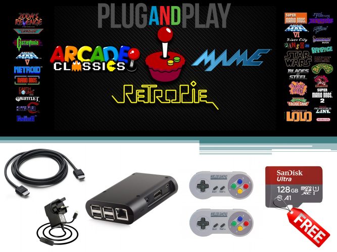 Raspberry Pi 3B Plus Retro Games Console – 32, 64, 128GB Arcade Gaming ...